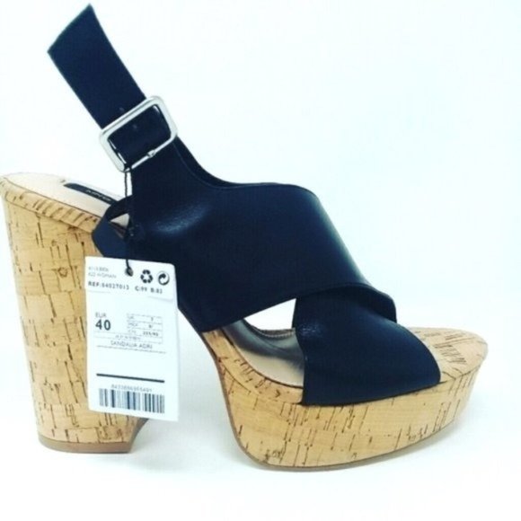 Mango | Shoes | Mng Black Leather Platform Heels | Poshmark